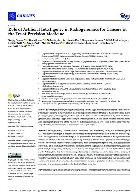 Pdf Role Of Artificial Intelligence In Radiogenomics For Cancers In The Era Of Precision Medicine