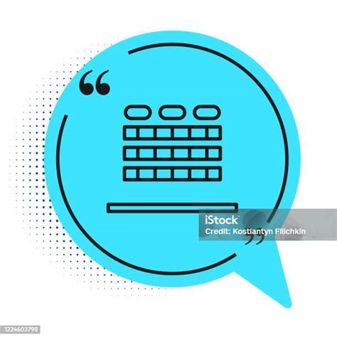 흰색 배경에 격리 된 화면과 좌석 아이콘이있는 검은 색 라인 시네마 강당 파란색 음성 풍선 기호입니다 벡터 일러스트레이션 Premiere에 대한 스톡 벡터 아트 및 기타