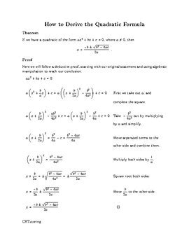Deriving The Quadratic Formula One Page Proof By Crtutoring Tpt