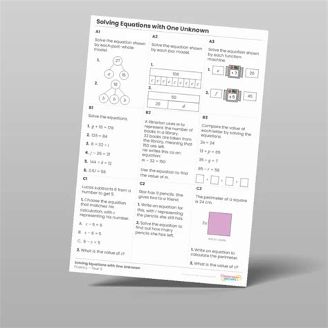 Year 6 Solving Equations With One Unknown Fluency Matrix Resource Classroom Secrets