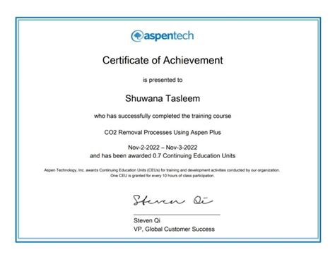 shuwana tasleem on linkedin a very good learning experience thanks aspen technology thanks sai