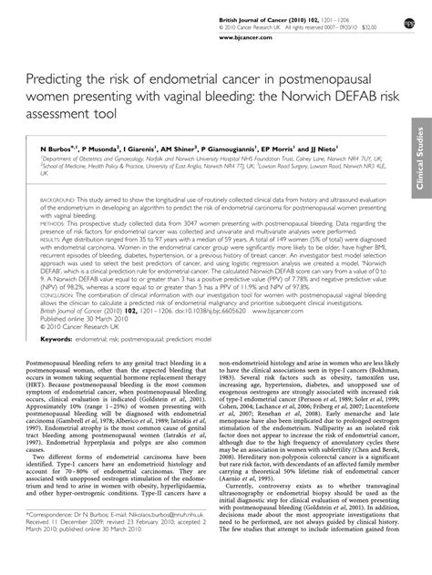 Pdf Predicting The Risk Of Endometrial Cancer In Postmenopausal Women