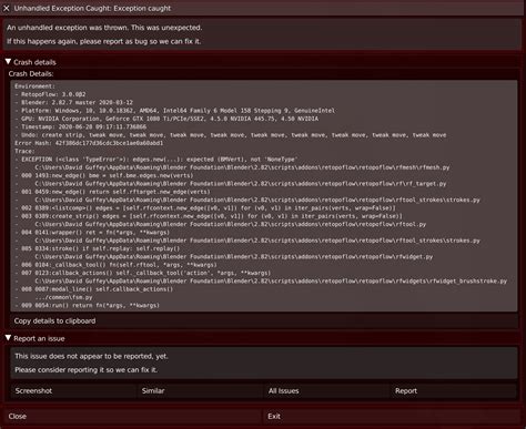 Bug Strokes Unhandled Exception Caught Exception Caught · Issue