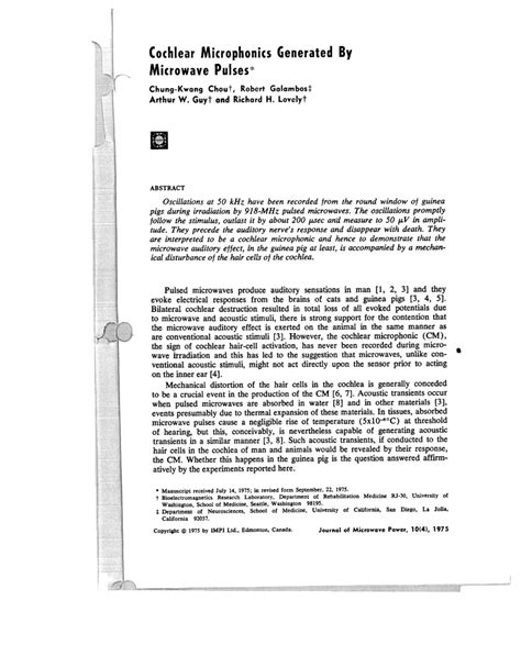 Pdf Cochlear Microphonics Generated By Microwave Pulses
