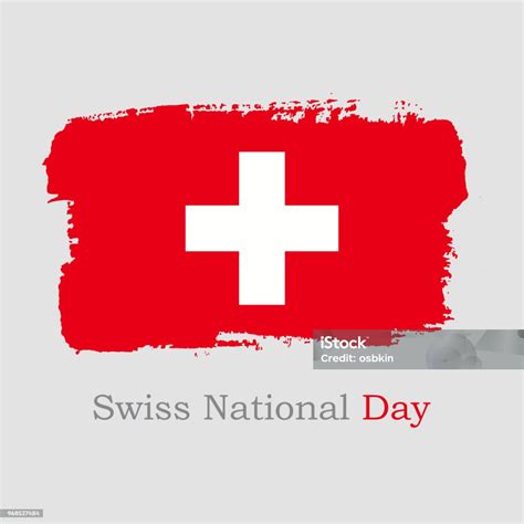 벡터 일러스트입니다 손은 스위스 국기를 그립니다 회색 바탕에 디자인에 대 한 국가 스위스 배너 스위스 국경일 8 월 1 일 스위스에 대한 스톡 벡터 아트 및 기타 이미지