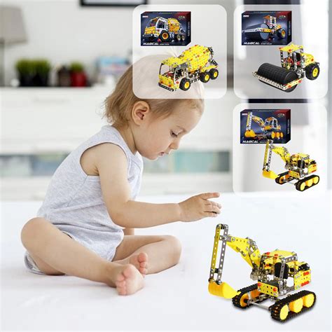 Metal Construction Truck Excavator Assembly Toy Set Disassemblable Diy Build Kit 116 Pieces