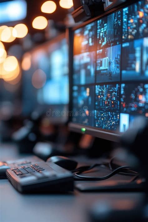 Softly Focused View Of A Multi Screen Monitoring Station Capturing