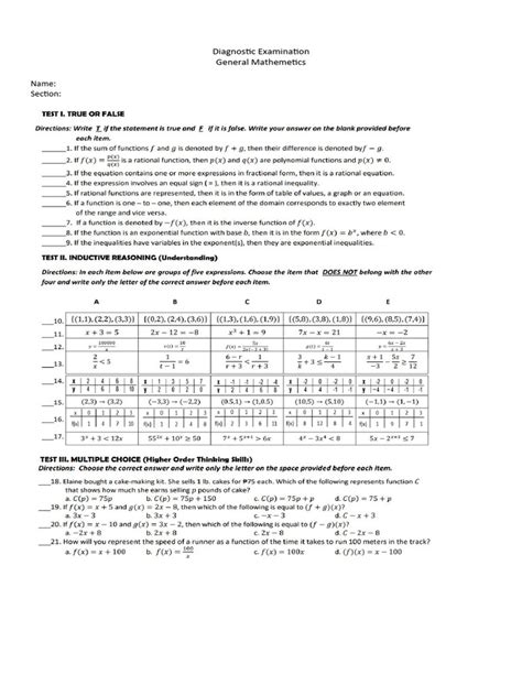 Diagnostic Test Gen Math Pdf