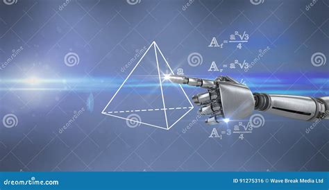 Digital Composite Image Of Robot Hand Touching Math Diagram Stock Illustration Illustration Of