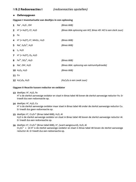 V5 Scheikunde Deel 8 N9 2 Redoxreacties I Redoxreacties Opstellen