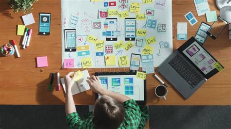 Top View Of Developer Working On Tablet And Writing Ux Ui Design Convocation Stock Video