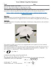 PHYS L Simulation Lab Vector Addition Docx Vector Addition Using Phet Simulations Name