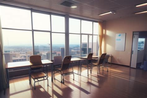 Premium Ai Image A Classroom With A Large Window And A White Board