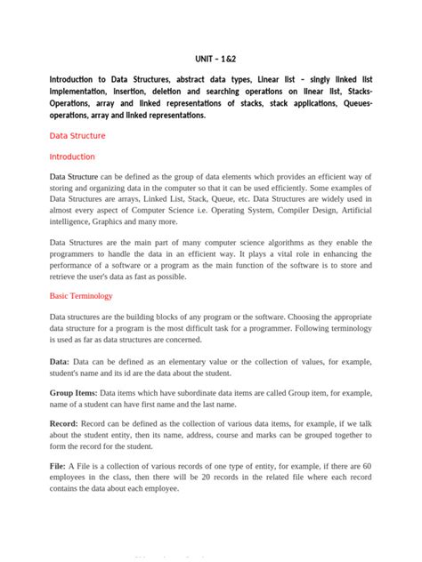 Data Structures Unit 1 2 Pdf Queue Abstract Data Type Data
