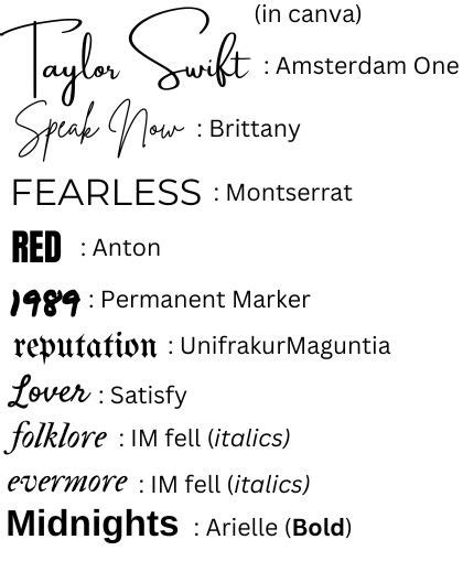 Taylor Swift Fonts In Canva Artofit