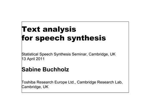 Ppt Text Analysis For Speech Synthesis Statistical Speech Synthesis