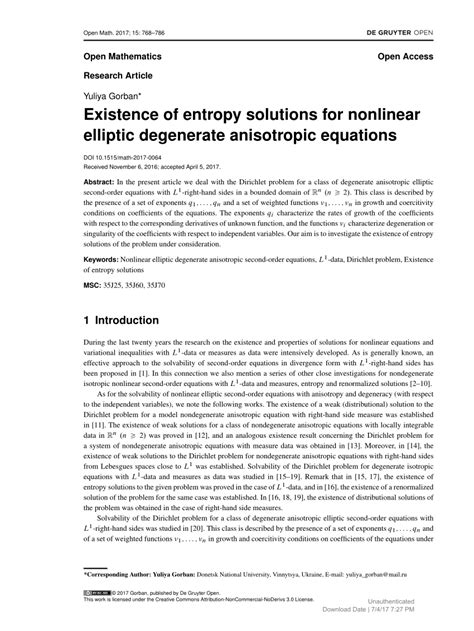 Pdf Existence Of Entropy Solutions For Nonlinear Elliptic Degenerate