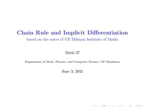 Chain Rule And Implicit Differentiation Lecture Notes