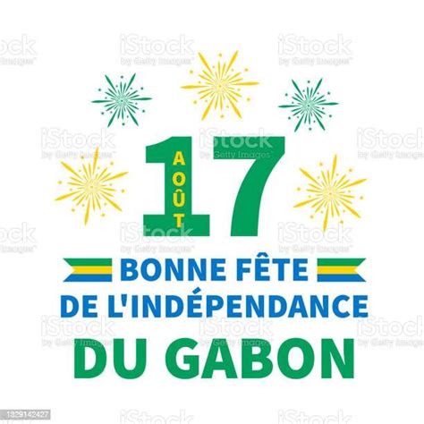 프랑스어로 가봉 독립기념일 문자 공휴일은 8월 17일에 축하합니다 타이포그래피 포스터 배너 전단지 스티커 인사말 카드 엽서에 대한 벡터 템플릿을 쉽게 편집할 수 있습니다