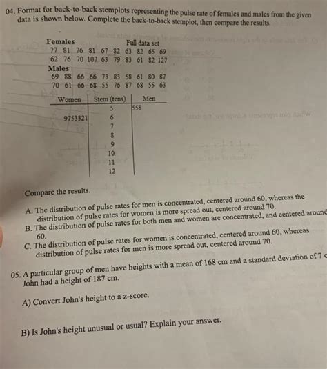 Solved 04 Format For Back To Back Stemplots Representing