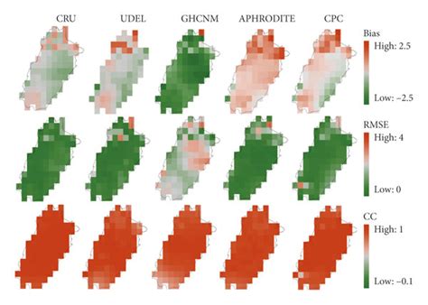 Spatial Distribution Of Bias Rmse And Cc Of Temperature Indices When