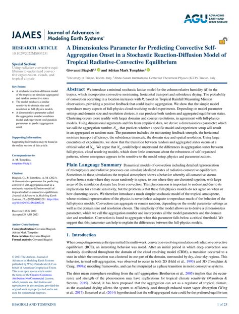 Pdf A Dimensionless Parameter For Predicting Convective Self‐aggregation Onset In A Stochastic