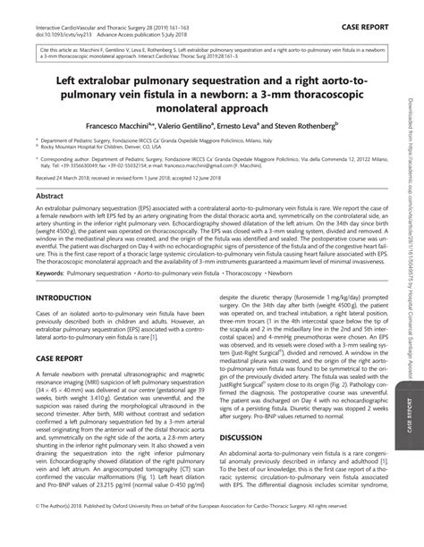 Pdf Left Extralobar Pulmonary Sequestration And A Right Aorto To Pulmonary Vein Fistula In A