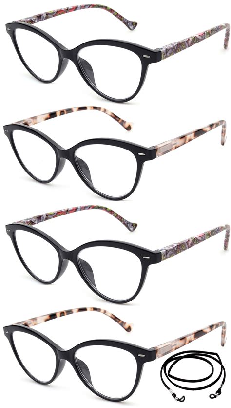 4 Packs Fashion Women Cateyes Reading Glasses Floral And Leopard Reading