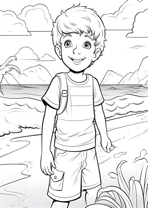 해변 칠색 페이지 해변 그림 색칠 페이지는 해변 풍경 색칠 페이지에 대한 라인 아트 해변 색칠 책 성인 색칠페이지 Ai 생성 프리미엄 사진