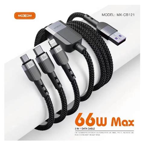 Moxom Mx Cb121 66w Max 3 In 1 Lightnin G Type C Micro Fast Charging Usb Data Cable Shopee
