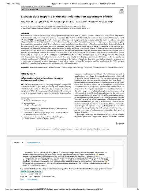 Biphasic Dose Response In The Anti Inflammation Experiment Of Pbm Request Pdf Pdf