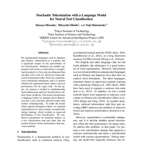 Stochastic Tokenization With A Language Model For Neural Text Classification Acl Anthology