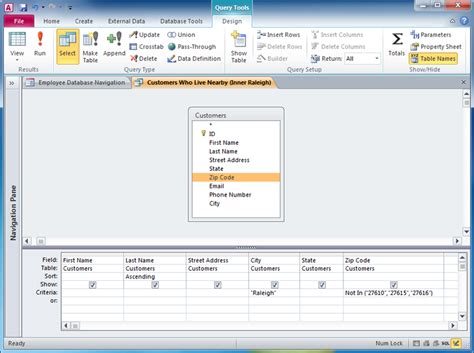 Access 2010 Designing A Query