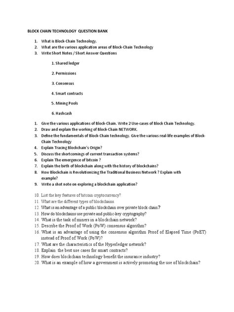 Block Chain Technology Question Bank Pdf