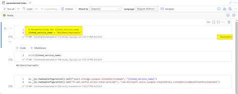 Using Parameterized Linkedservice In Pyspark Notebook To Access Gen1