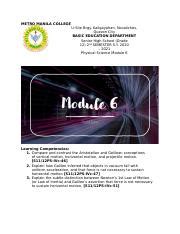 Module 6 Physics 12 Sampaguita H E Modular Babe Kim Alldrey E Roque Docx METRO MANILA