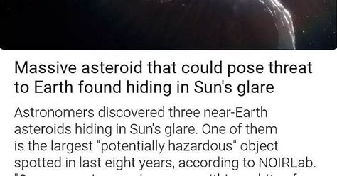 Planet Killer Asteroid Found Hiding In Suns Glare Imgur