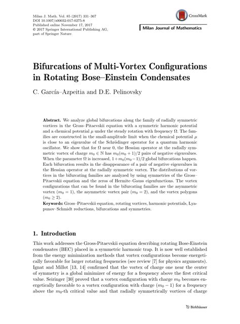 Pdf Bifurcations Of Multi Vortex Configurations In Rotating Boseeinstein Condensates