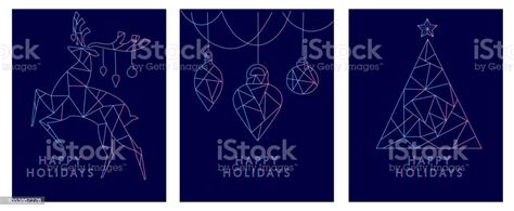 기하학적 모양과 간단한 아이콘해피 홀리데이 인사말 카드 플랫 디자인 템플릿 세트 즐거운 연말연시 되세요 문구에 대한 스톡 벡터