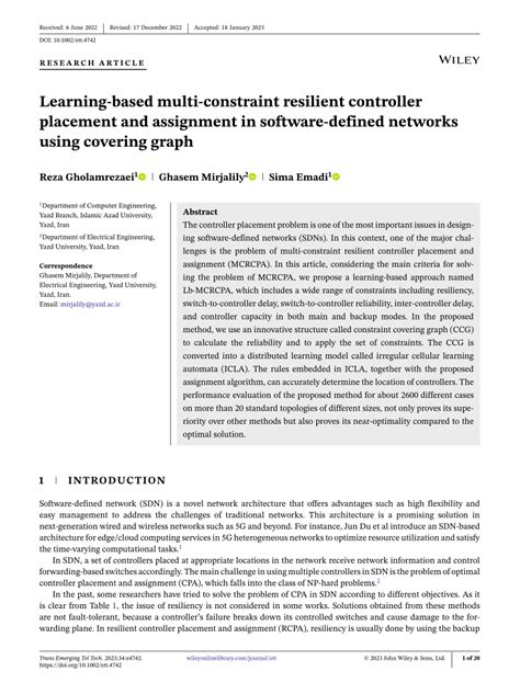 Learning‐based Multi‐constraint Resilient Controller Placement And Assignment In Software