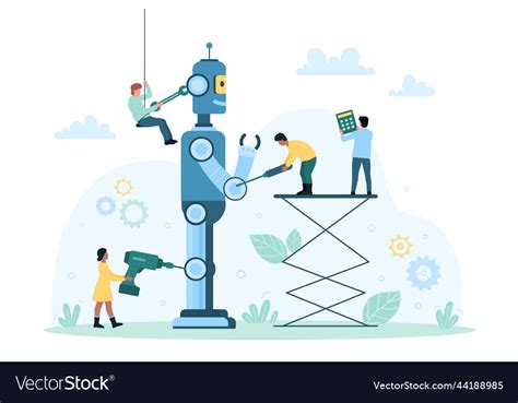 Assembling Machines And Program Ai Technology Vector Image