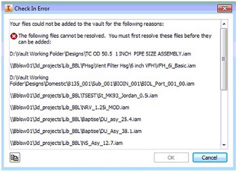 Vault Check In Error The Following Files Cannot Be Resolved With