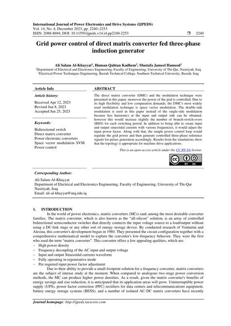 Pdf Grid Power Control Of Direct Matrix Converter Fed Three Phase Induction Generator