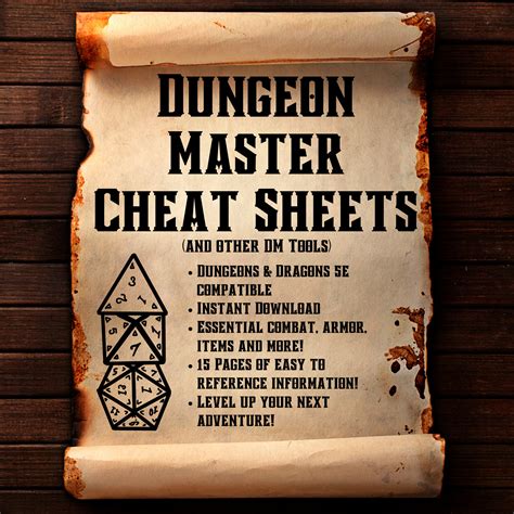 Dungeon Master Cheat Sheets Dungeon Master Screen Dnd Tools Ttrpg D20 Guides Dnd Digital