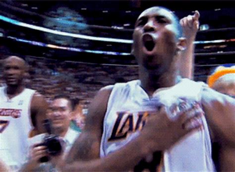 Kobe Bryant Ripping Chest Celebration Dunk Champion 