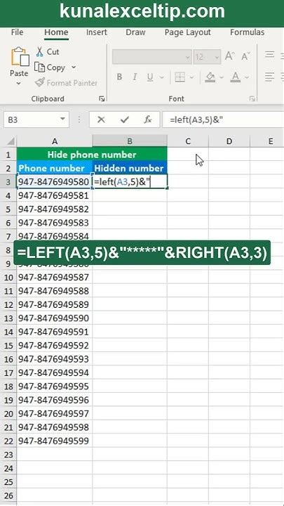 Hide Phone Number In Excel Youtube