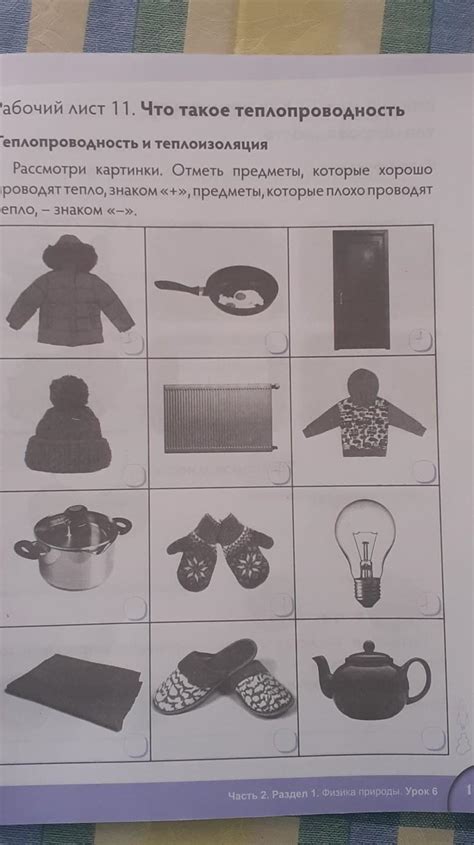 Рассмотри картинки Отметь предметы которые хорошо проводят тепло знаком плюс предметы которые