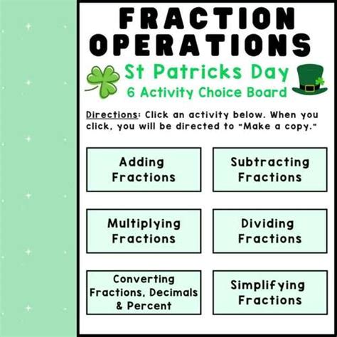 Adding Subtracting Multiplying Dividing Fractions St Patricks Digital Activity