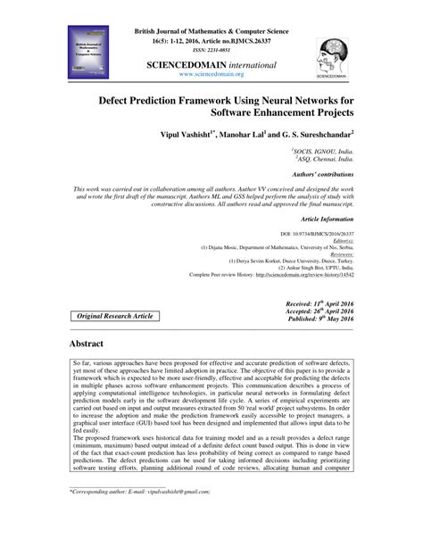 Pdf Defect Prediction Framework Using Neural Networks For Software Enhancement Projects