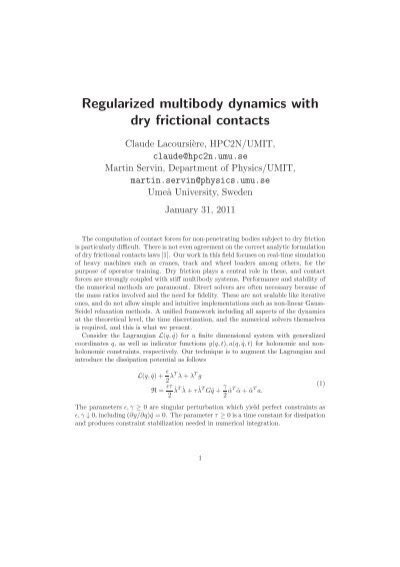 Regularized Multibody Dynamics With Dry Frictional Contacts Umit